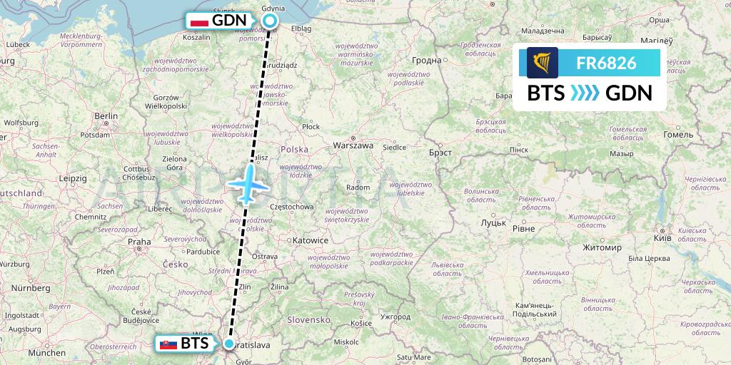 FR6826 Flight Status Ryanair: Bratislava to Gdansk (RYR6826)