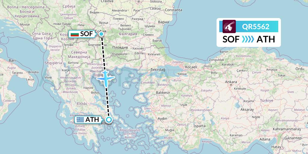QR5562 Flight Status Qatar Airways: Sofia to Athens (QTR5562)