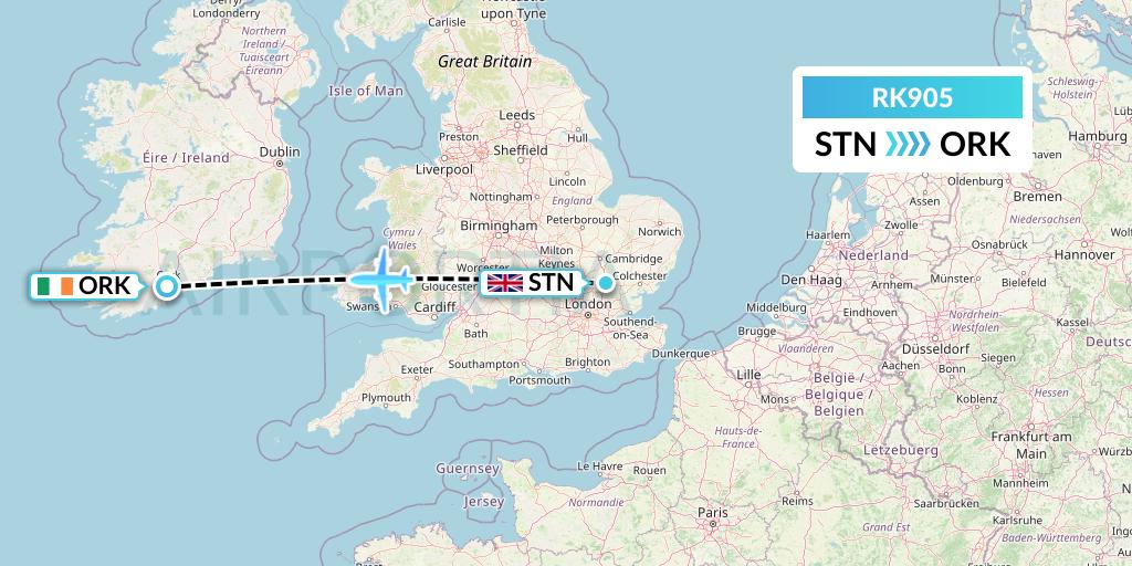 RK905 Flight Status Ryanair UK: London to Cork (RUK905)