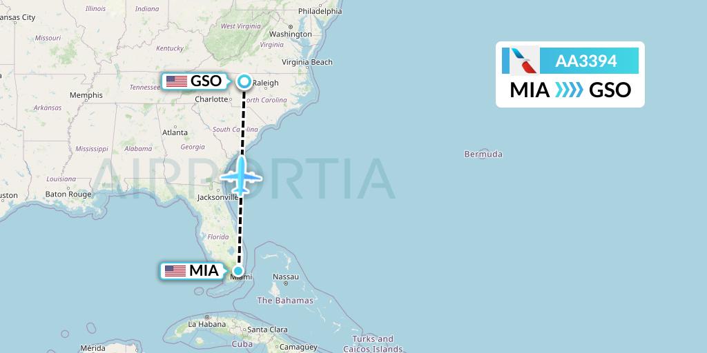 AA3394 Flight Status American Airlines: Miami to Greensboro (AAL3394)