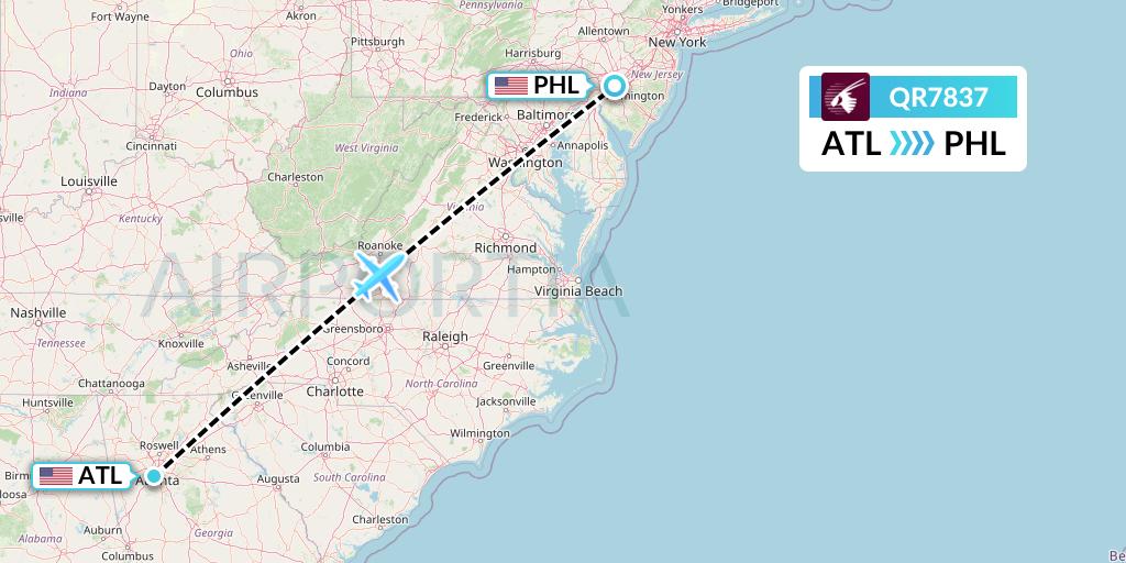 QR7837 Flight Status Qatar Airways: Atlanta to Philadelphia (QTR7837)