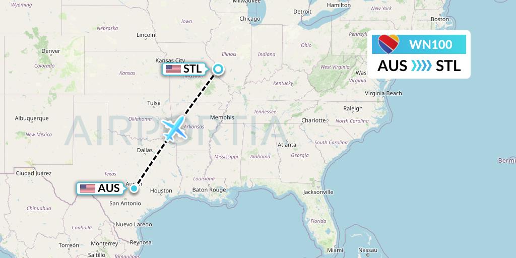WN100 Flight Status Southwest Airlines: Austin to St. Louis (SWA100)