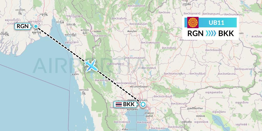 UB11 Flight Status Myanmar National Airlines: Yangon to Bangkok (UBA11)