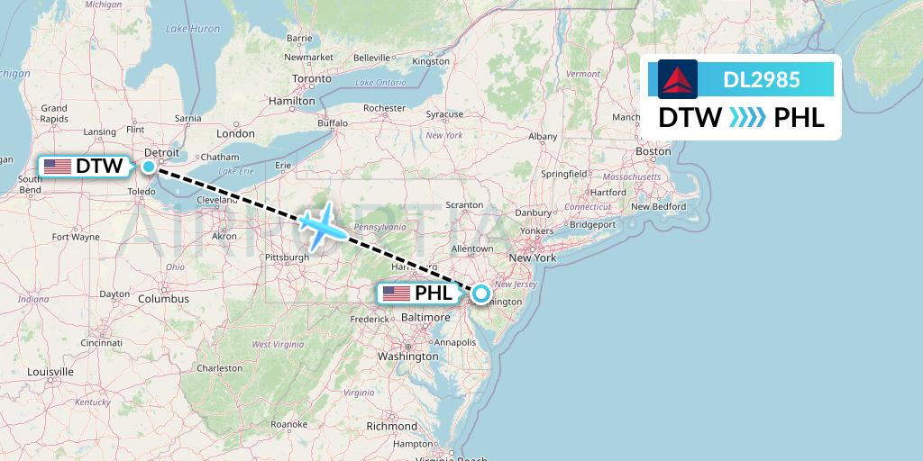 DL2985 Flight Status Delta Air Lines: Detroit to Philadelphia (DAL2985)