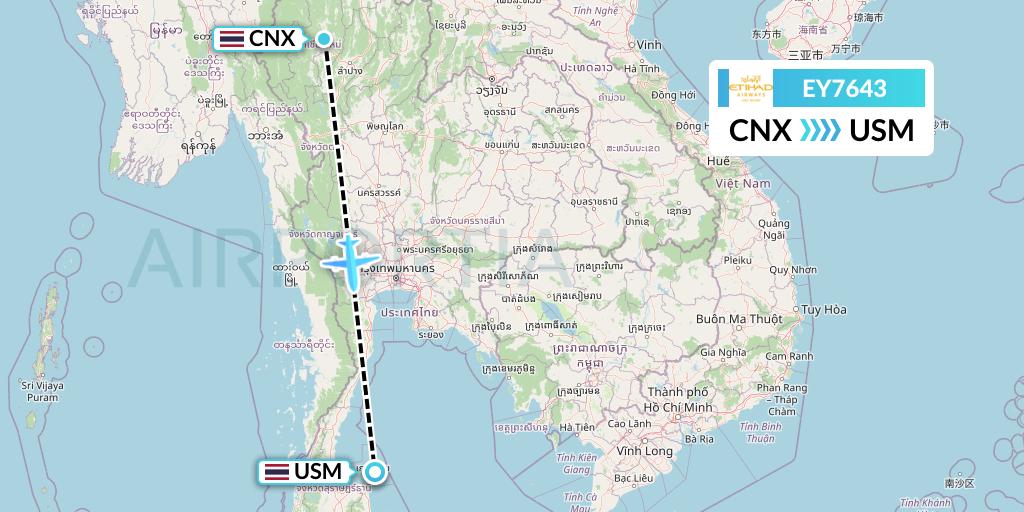 EY7643 Flight Status Etihad Airways: Chiang Mai to Koh Samui (ETD7643)