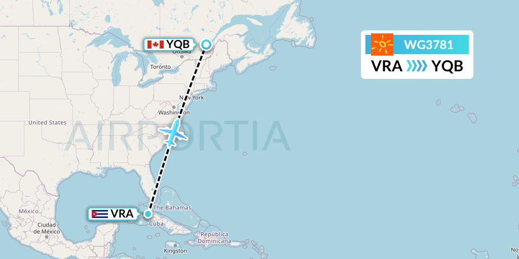 WG3781 Flight Status Sunwing Airlines: Varadero to Quebec (SWG3781)