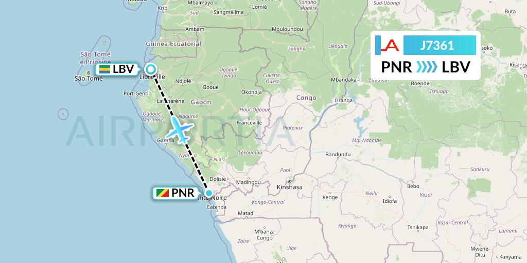 J7361 Flight Status Afrijet Business Services: Pointe Noire to ...