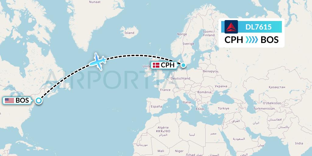 DL7615 Flight Status Delta Air Lines: Copenhagen to Boston (DAL7615)
