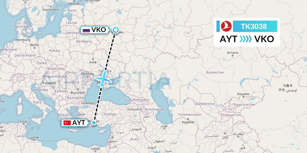 TK3038 Flight Status Turkish Airlines: Antalya to Moscow (THY3038)