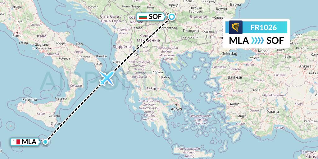 FR1026 Flight Status Ryanair: Malta to Sofia (RYR1026)
