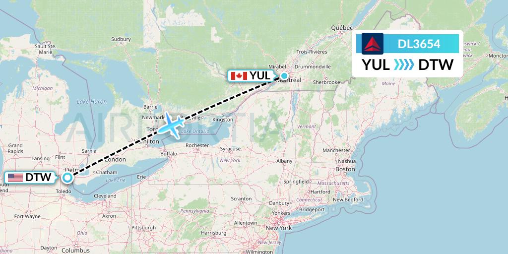 DL3654 Flight Status Delta Air Lines: Montreal to Detroit (DAL3654)