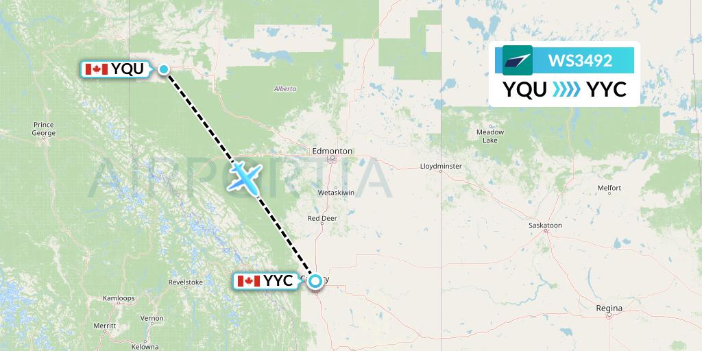 WS3492 Flight Status WestJet: Grande Prairie to Calgary (WJA3492)
