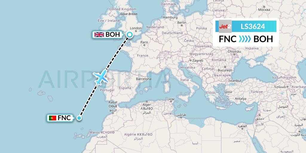 LS3624 Flight Status Jet2: Funchal to Bournemouth (EXS3624)