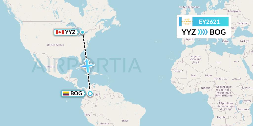 EY2621 Flight Status Etihad Airways: Toronto to Bogota (ETD2621)