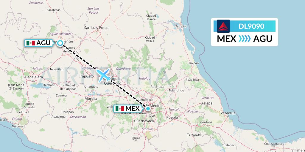 DL9090 Flight Status Delta Air Lines: Mexico City to Aguascalientes ...