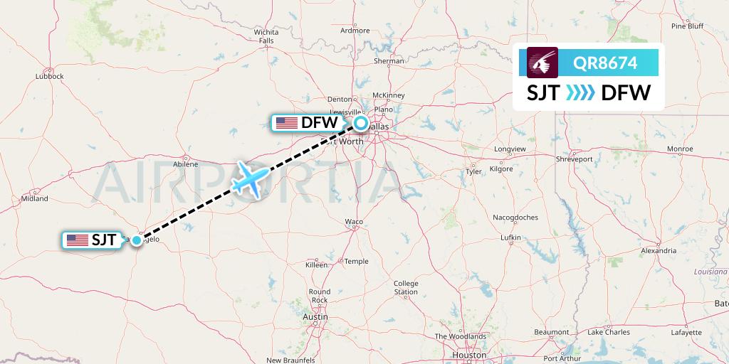 QR8674 Flight Status Qatar Airways: San Angelo to Dallas (QTR8674)