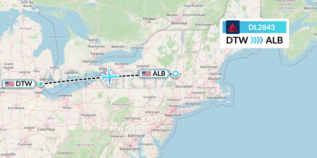 DL2843 Flight Status Delta Air Lines: Detroit to Albany (DAL2843)