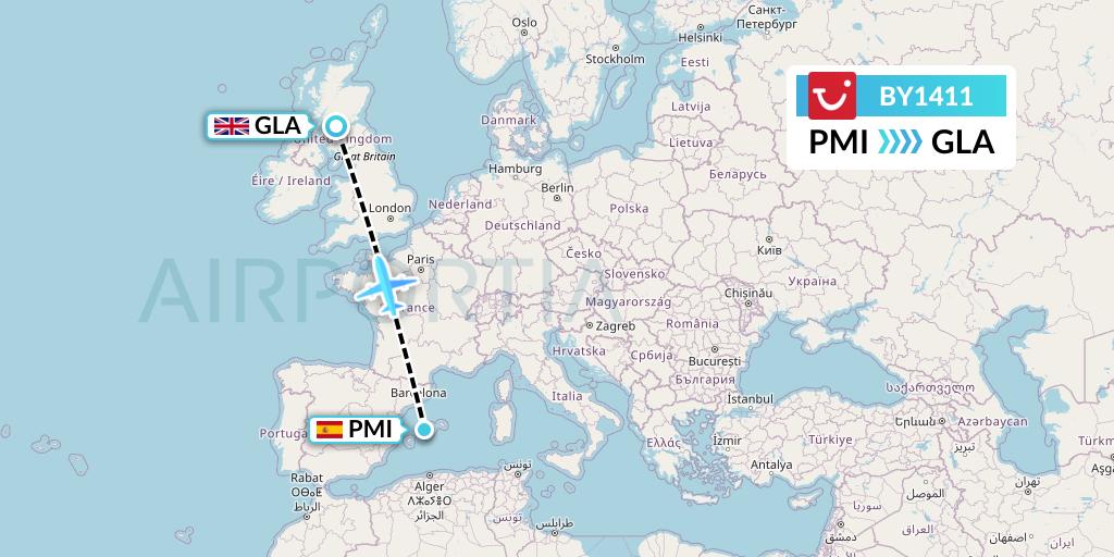 BY1411 Flight Status TUI Airways: Palma de Mallorca to Glasgow (TOM1411)