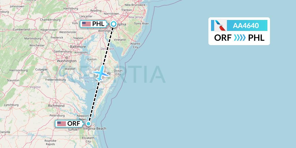 AA4640 Flight Status American Airlines: Norfolk to Philadelphia (AAL4640)