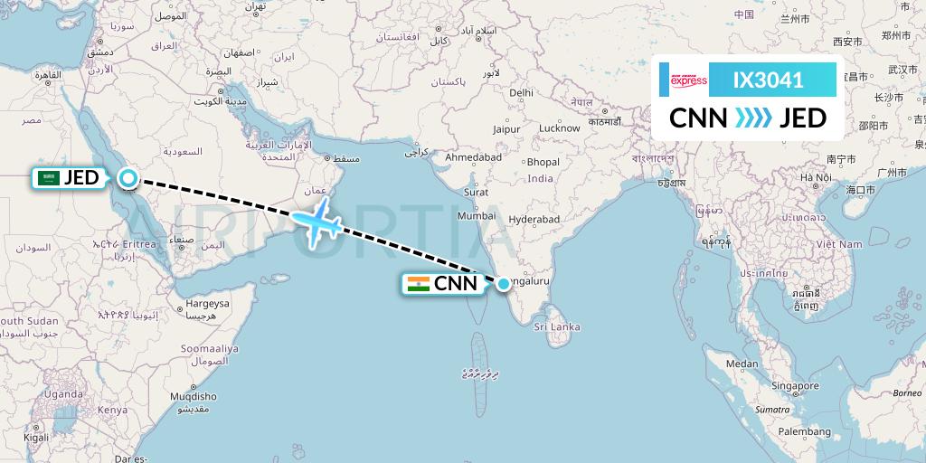 IX3041 Flight Status Air India Express: Mattannur to Jeddah (AXB3041)