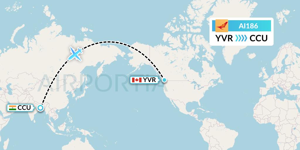 AI186 Flight Status Air India: Vancouver to Kolkata (AIC186)