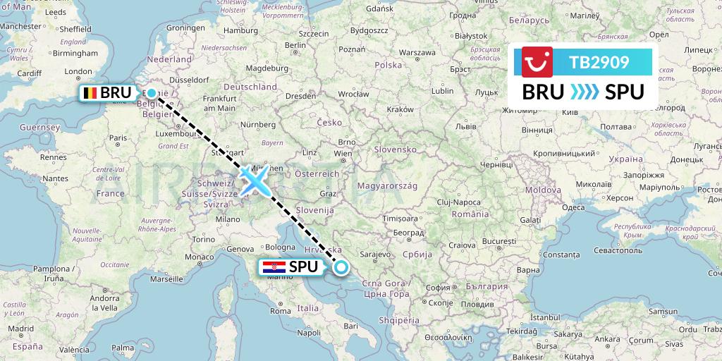 TB2909 Flight Status TUI fly Belgium: Brussels to Split (JAF2909)