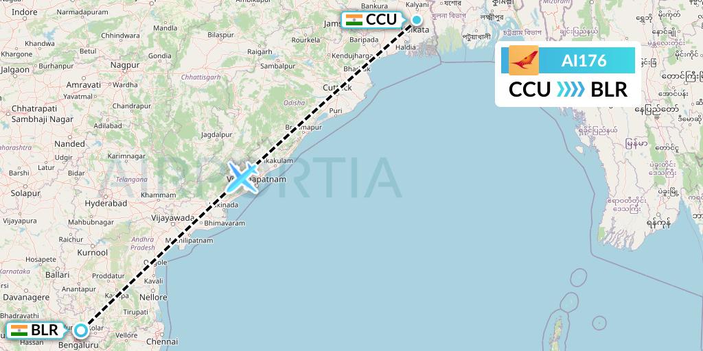 AI176 Flight Status Air India: Kolkata to Bangalore (AIC176)
