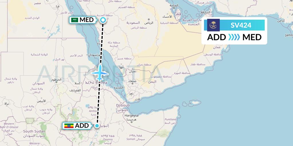 SV424 Flight Status Saudi Arabian Airlines: Addis Ababa to Medina (SVA424)