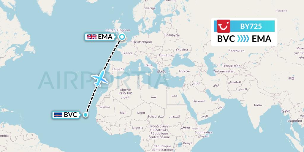 BY725 Flight Status TUI Airways: Boa Vista to East Midlands (TOM725)