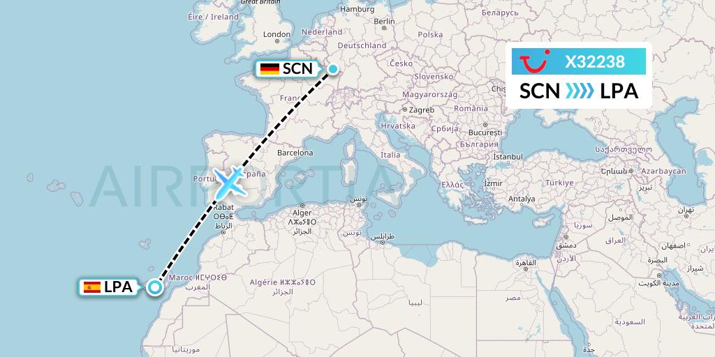 X32238 Flight Status TUI fly Germany: Saarbrucken to Las Palmas (TUI2238)