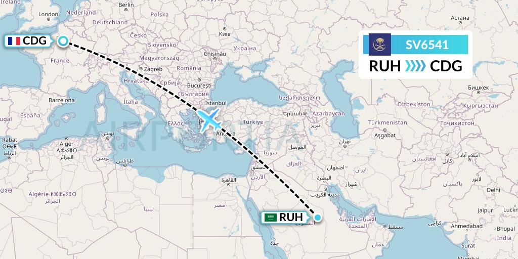 SV6541 Flight Status Saudi Arabian Airlines: Riyadh to Paris (SVA6541)