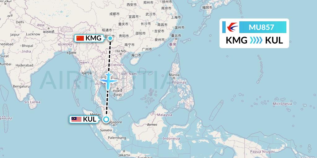 MU857 Flight Status China Eastern Airlines: Kunming to Kuala Lumpur ...