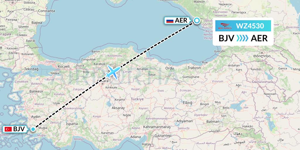 WZ4530 Flight Status Red Wings: Bodrum to Sochi (RWZ4530)