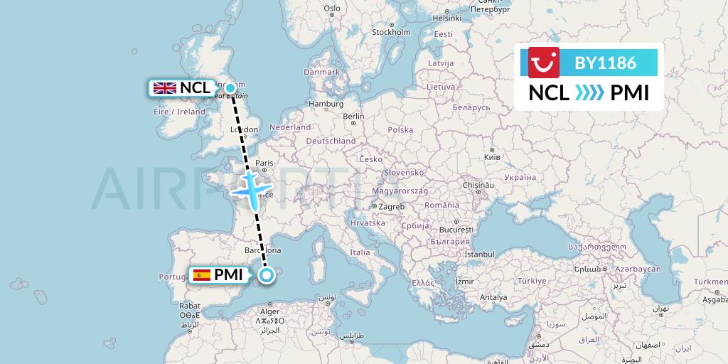 BY1186 Flight Status TUI Airways: Newcastle to Palma de Mallorca (TOM1186)