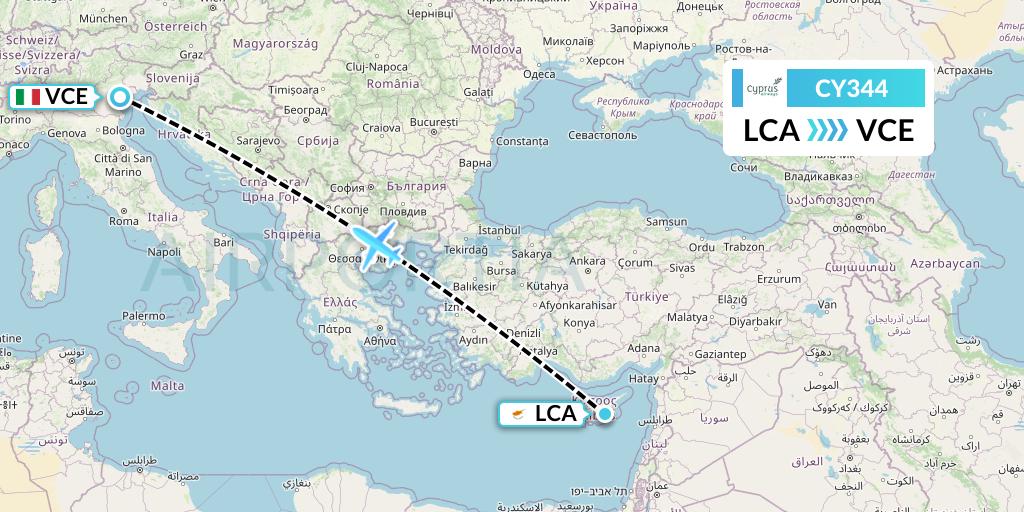 CY344 Flight Status Cyprus Airways: Larnaca to Venice (CYP344)