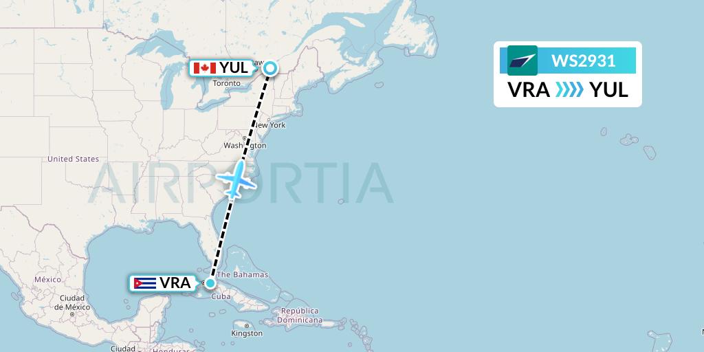WS2931 Flight Status WestJet: Varadero to Montreal (WJA2931)