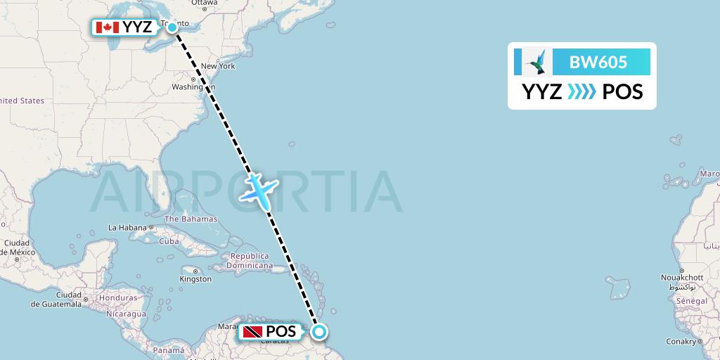 BW605 Flight Status Caribbean Airlines: Toronto to Port of Spain (BWA605)