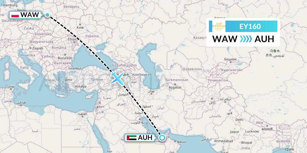 EY160 Flight Status Etihad Airways: Warsaw to Abu Dhabi (ETD160)