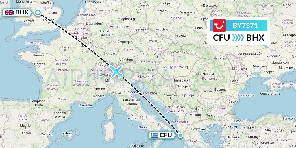 BY7371 Flight Status TUI Airways: Corfu to Birmingham (TOM7371)