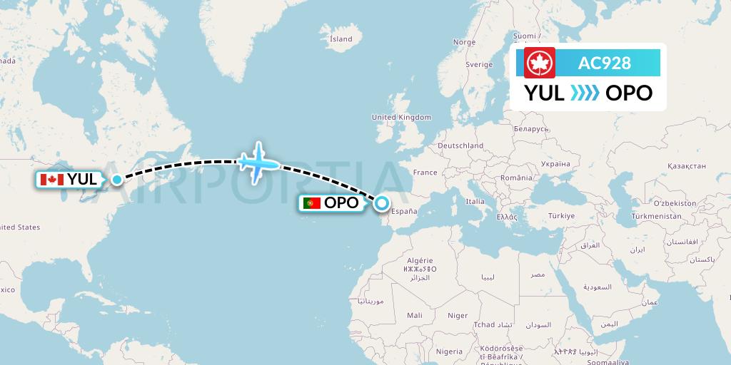AC928 Flight Status Air Canada: Montreal to Porto (ACA928)