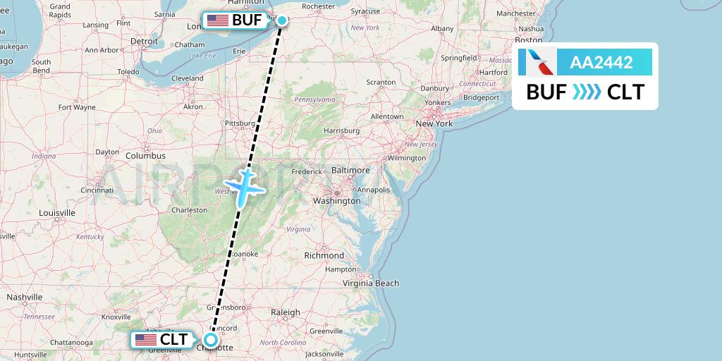 AA2442 Flight Status American Airlines: Buffalo to Charlotte (AAL2442)