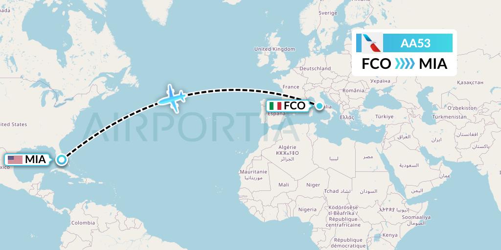 AA53 Flight Status American Airlines: Rome to Miami (AAL53)