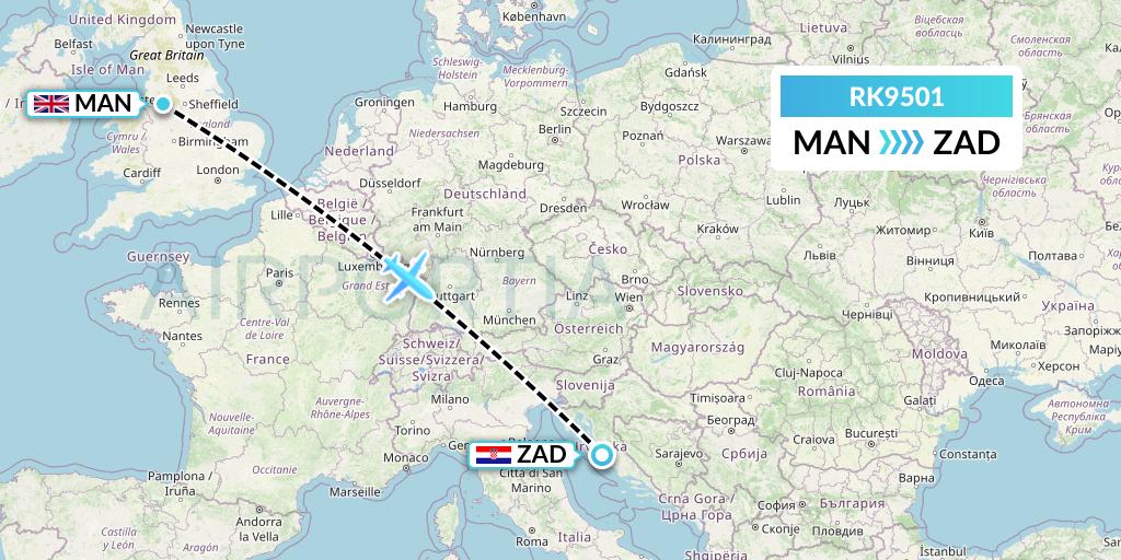 RK9501 Flight Status Ryanair UK: Manchester to Zadar (RUK9501)
