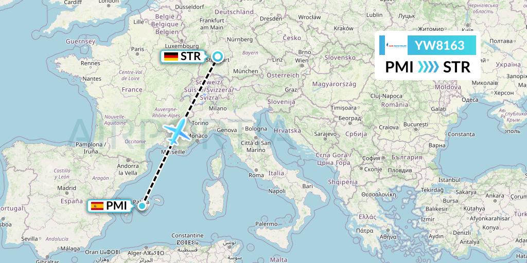 YW8163 Flight Status Air Nostrum: Palma de Mallorca to Stuttgart (ANE8163)