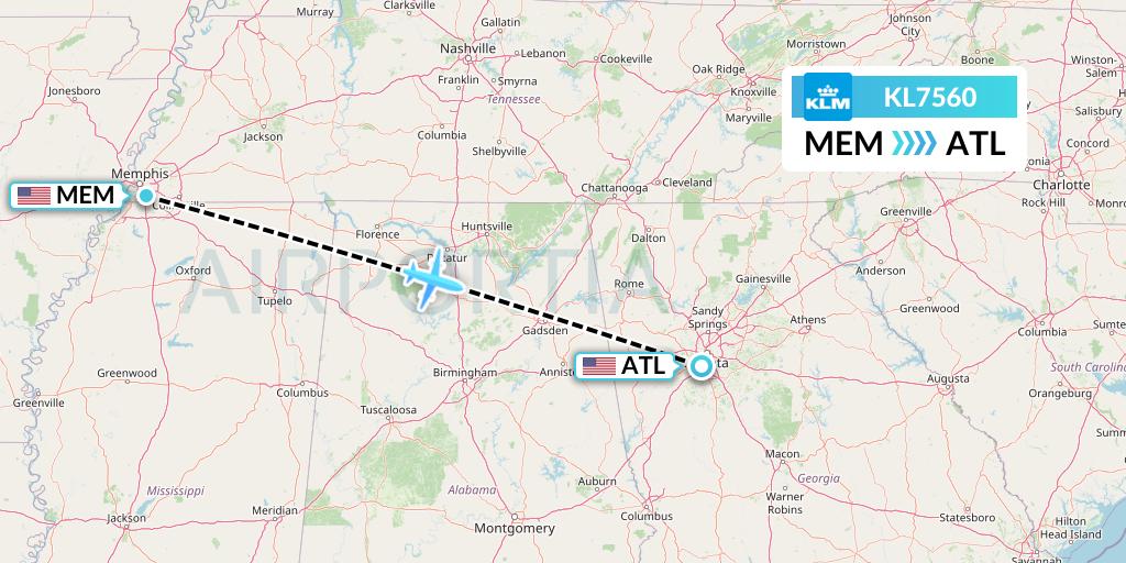 KL7560 Flight Status KLM: Memphis to Atlanta (KLM7560)