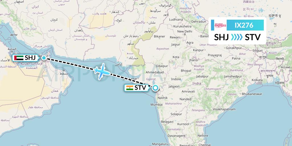 IX276 Flight Status Air India Express: Sharjah to Surat (AXB276)