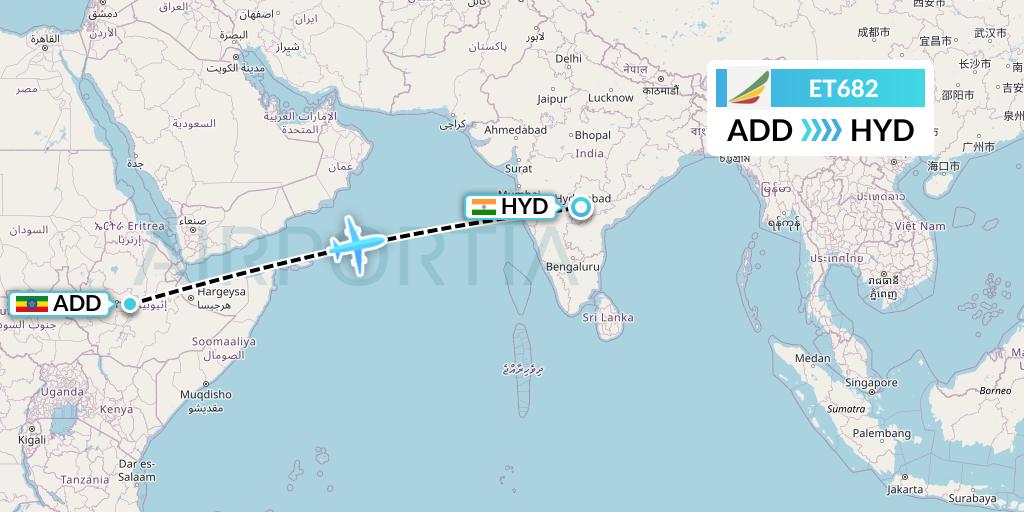ET682 Flight Status Ethiopian Airlines: Addis Ababa to Hyderabad (ETH682)