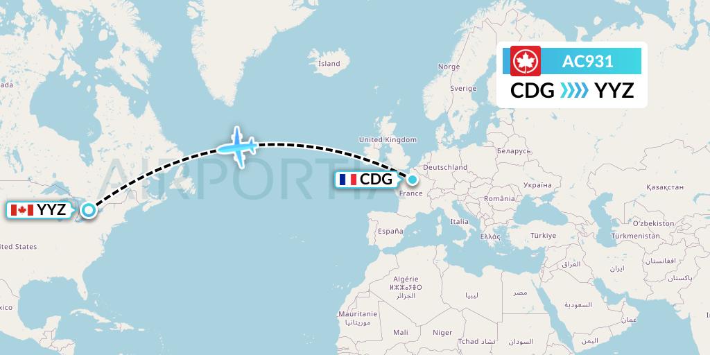 AC931 Flight Status Air Canada: Paris to Toronto (ACA931)