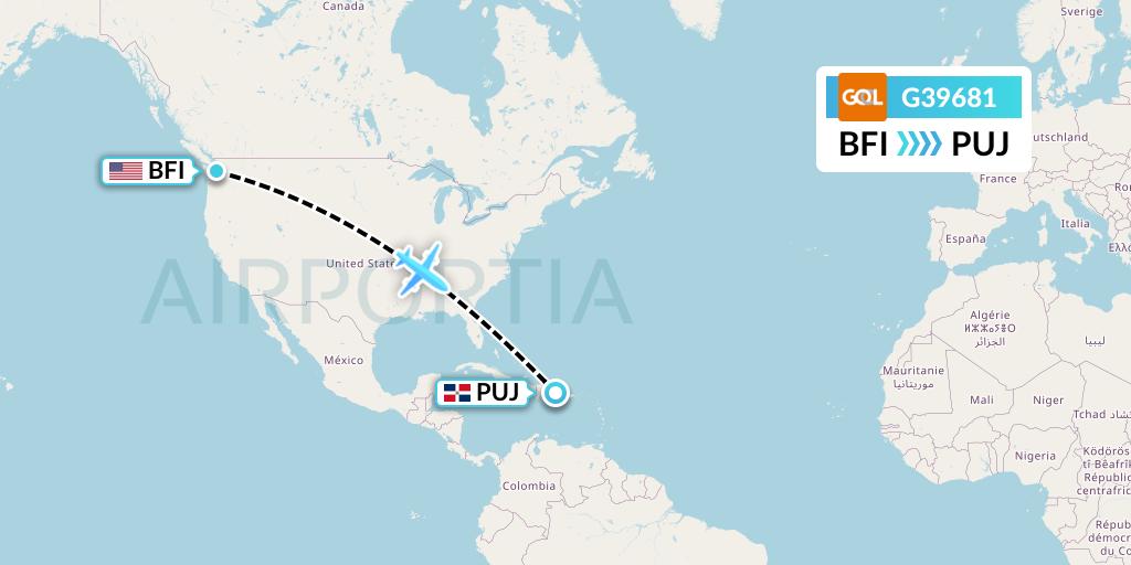 G39681 Flight Status GOL Transportes Aeros: Seattle to Punta Cana (GLO9681)