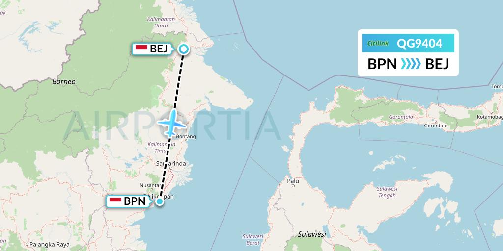 QG9404 Flight Status Citilink: Balikpapan to Kalimarau (CTV9404)